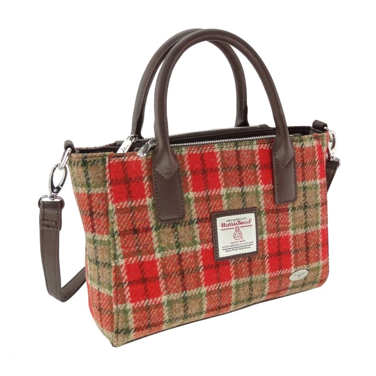 Sac à main Brora Rouge Vert Tartan Harris Tweed Authentique – Mood Company